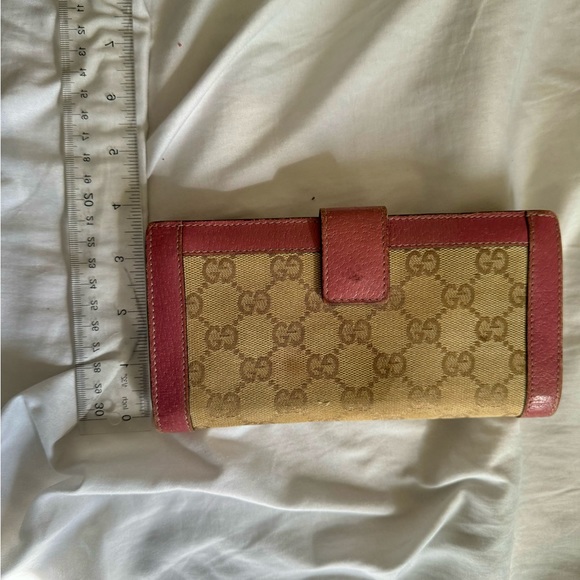 Gucci | Bags | Gucci Gg Canvas Long Wallet Pink Leather Gold Hardware ...